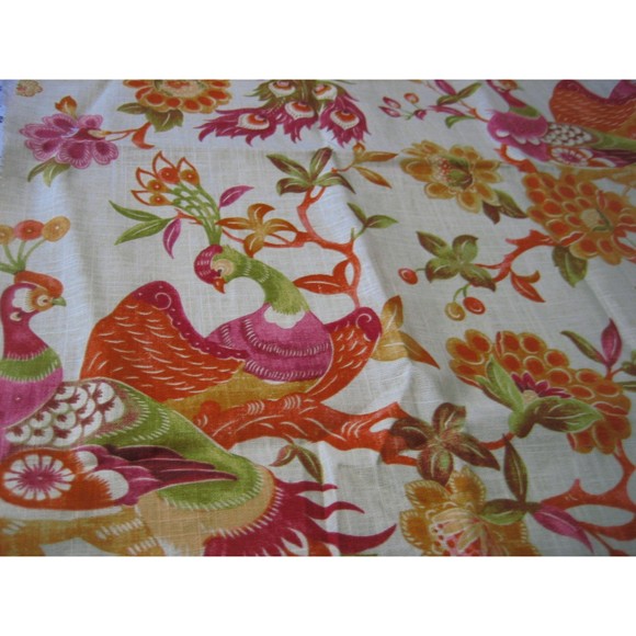 Richloom | Office | Yd Richloom Platinum Collection Cotton Linen Bird Print Pink Orange Gold ...